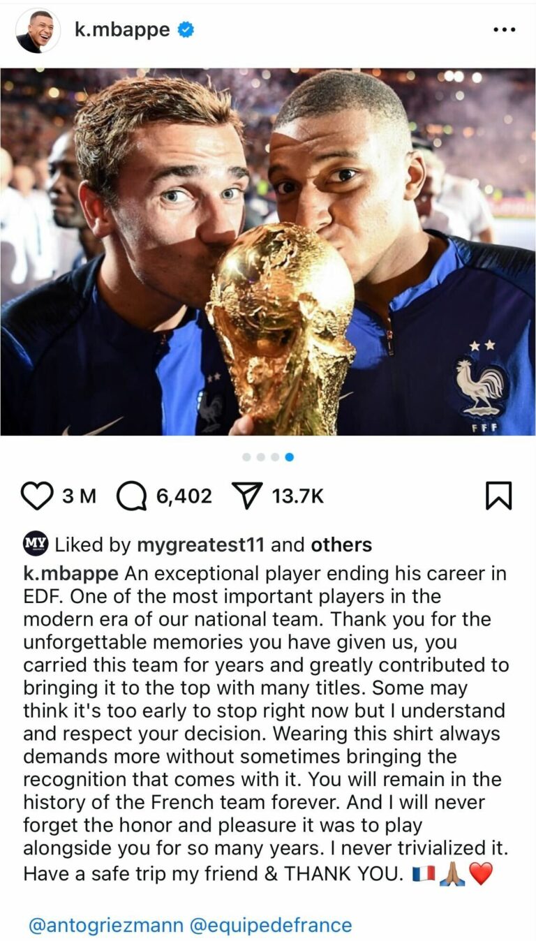 Kylian Mbappe sends message to 'exceptional player' after surprise news