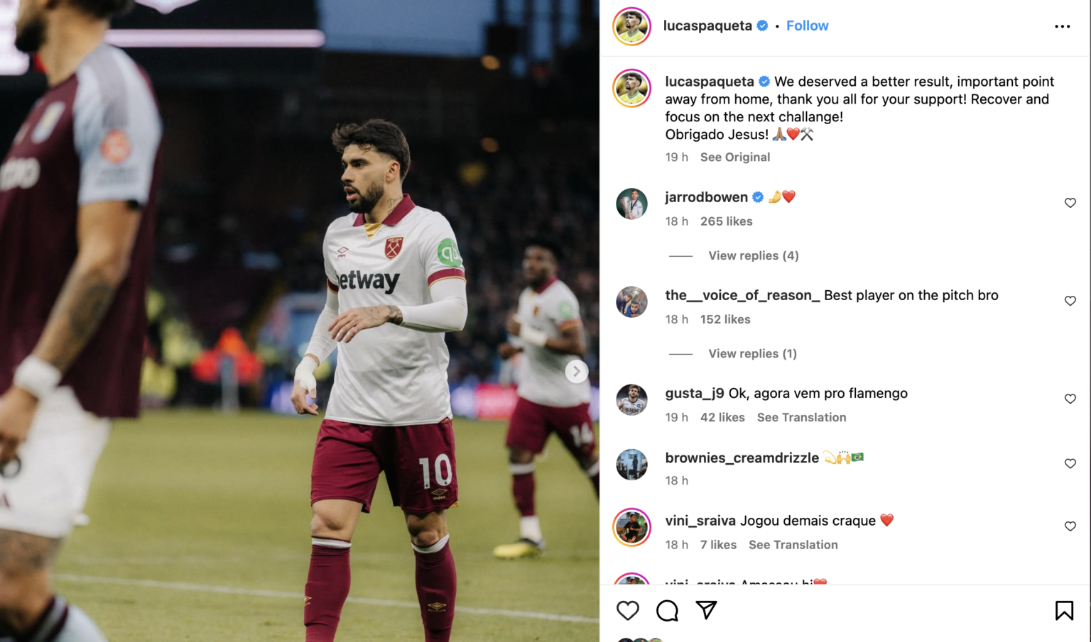 Jarrod Bowen sends message to Lucas Paqueta after West Ham draw