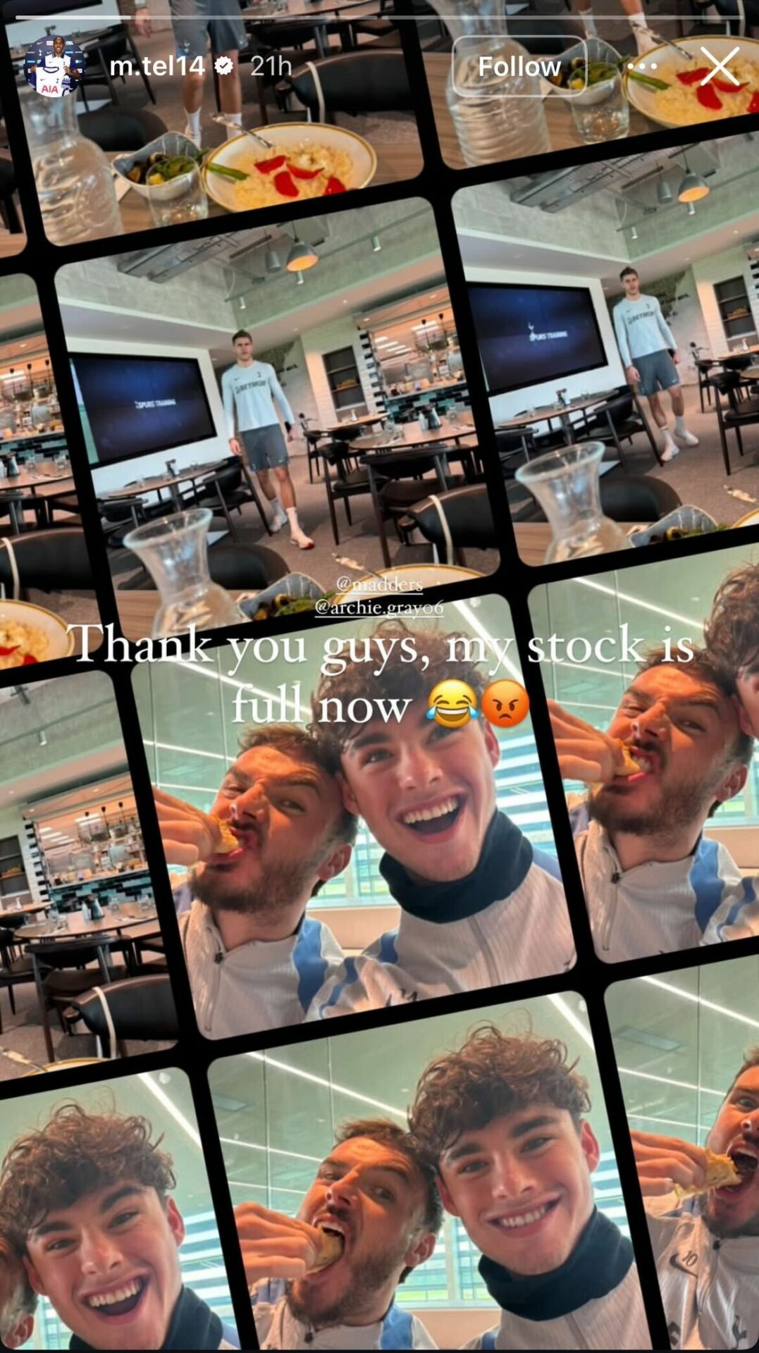 James Maddison and Archie Gray troll Tottenham teammate Mathys Tel