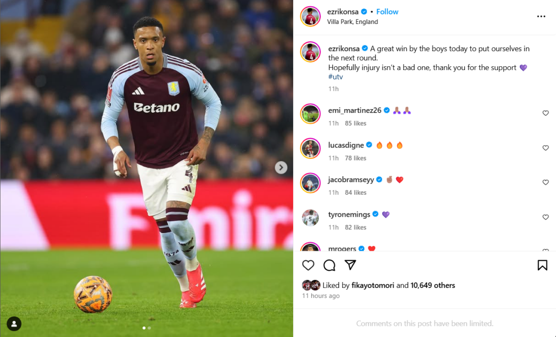 Ezri Konsa sends Aston Villa injury update to fans after scare