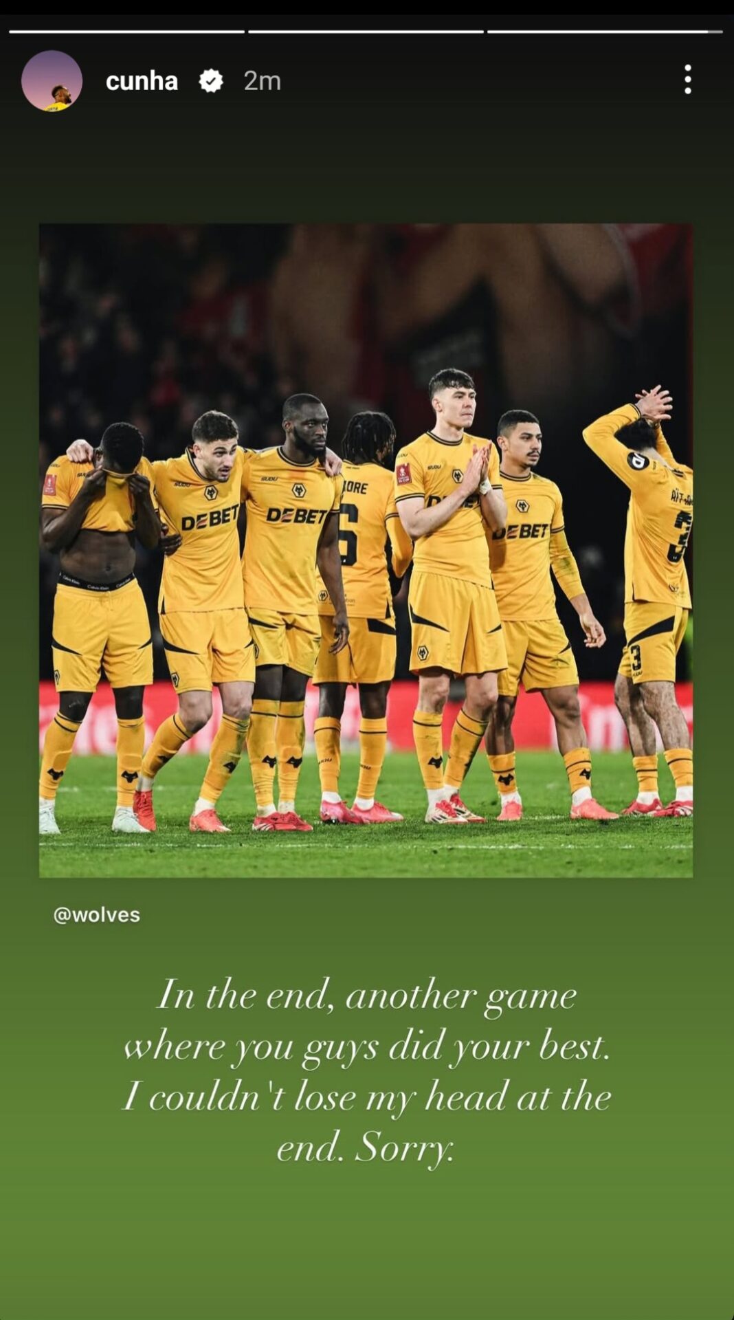 Matheus Cunha sends message to Wolves teammates after Bournemouth head loss