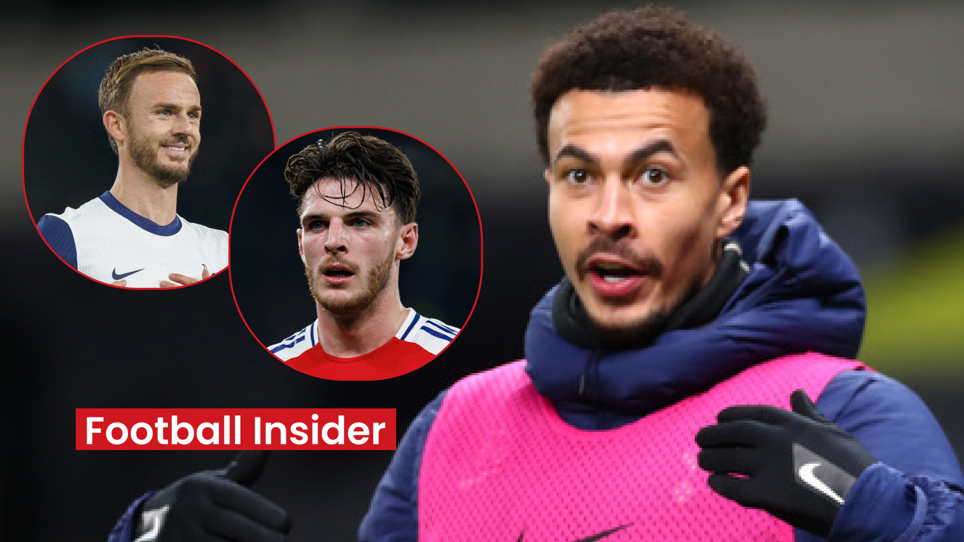 Declan Rice and James Maddison react to image of Dele's Tottenham reunion