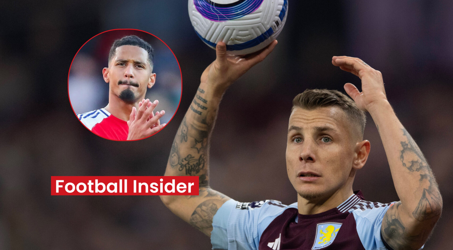 William Saliba reacts to Paris-bound message from Aston Villa ace Lucas Digne