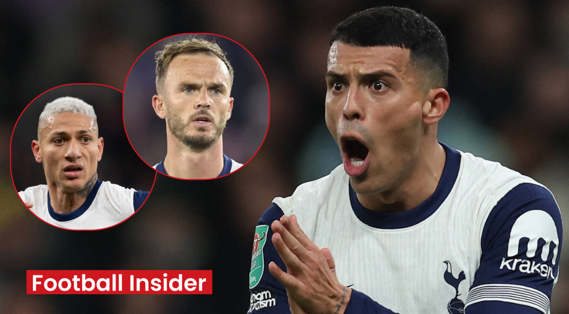 James Maddison and Richarlison react to Pedro Porro's Tottenham message