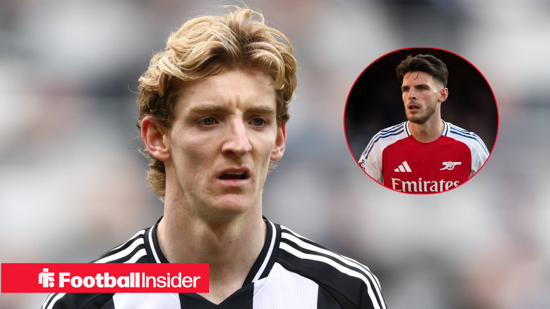 Declan Rice reacts to Anthony Gordon after Newcastle deal Arsenal transfer blow