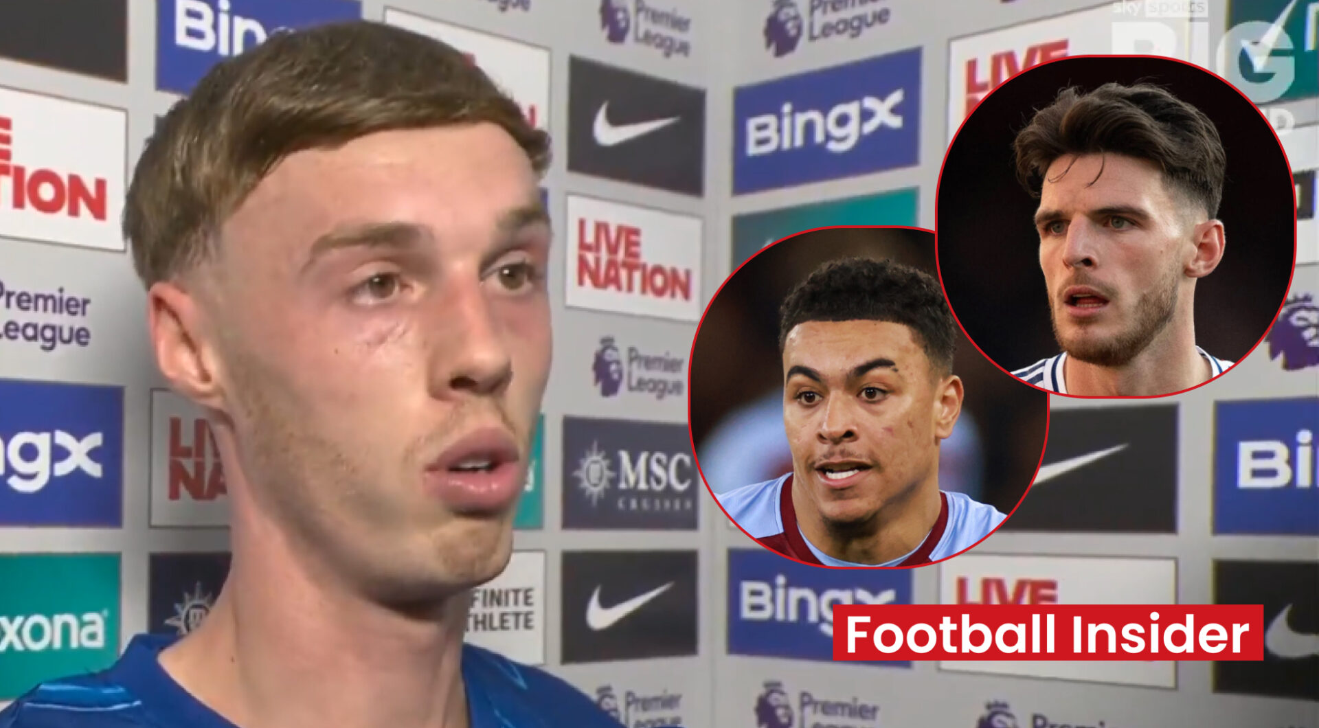 Morgan Rogers and Declan Rice react to Cole Palmer's message to Chelsea ...