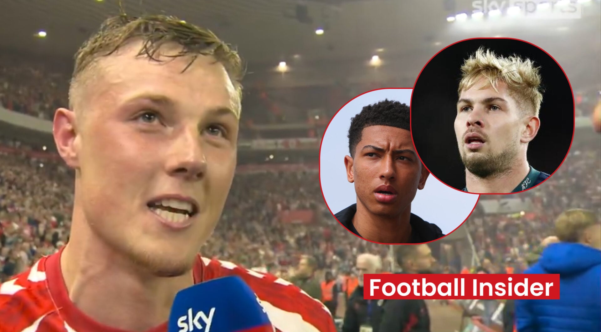 Smith Rowe and Bellingham react to Dan Ballard's passionate Sunderland ...