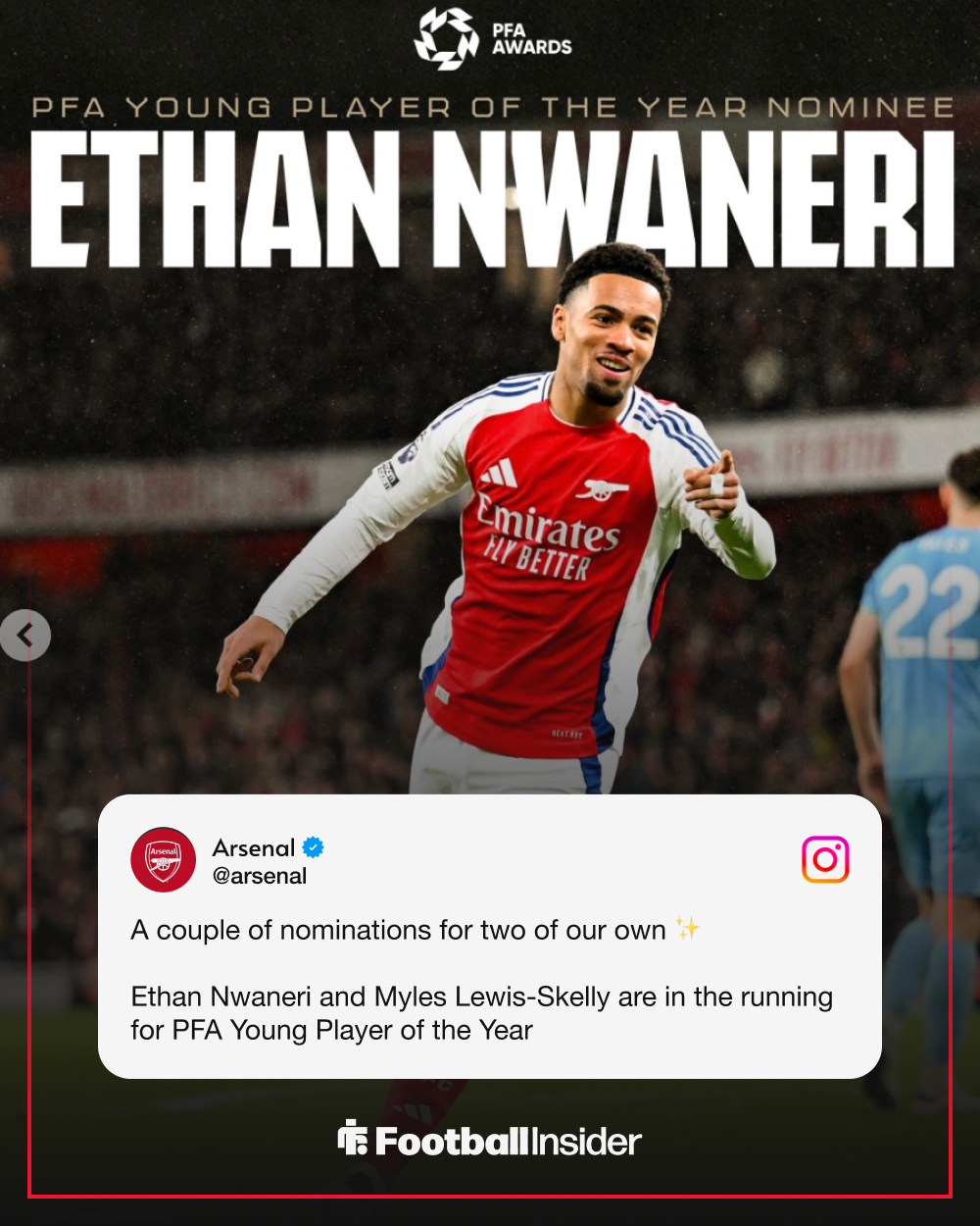 Declan Rice reacts excitedly to Ethan Nwaneri's new Arsenal announcement