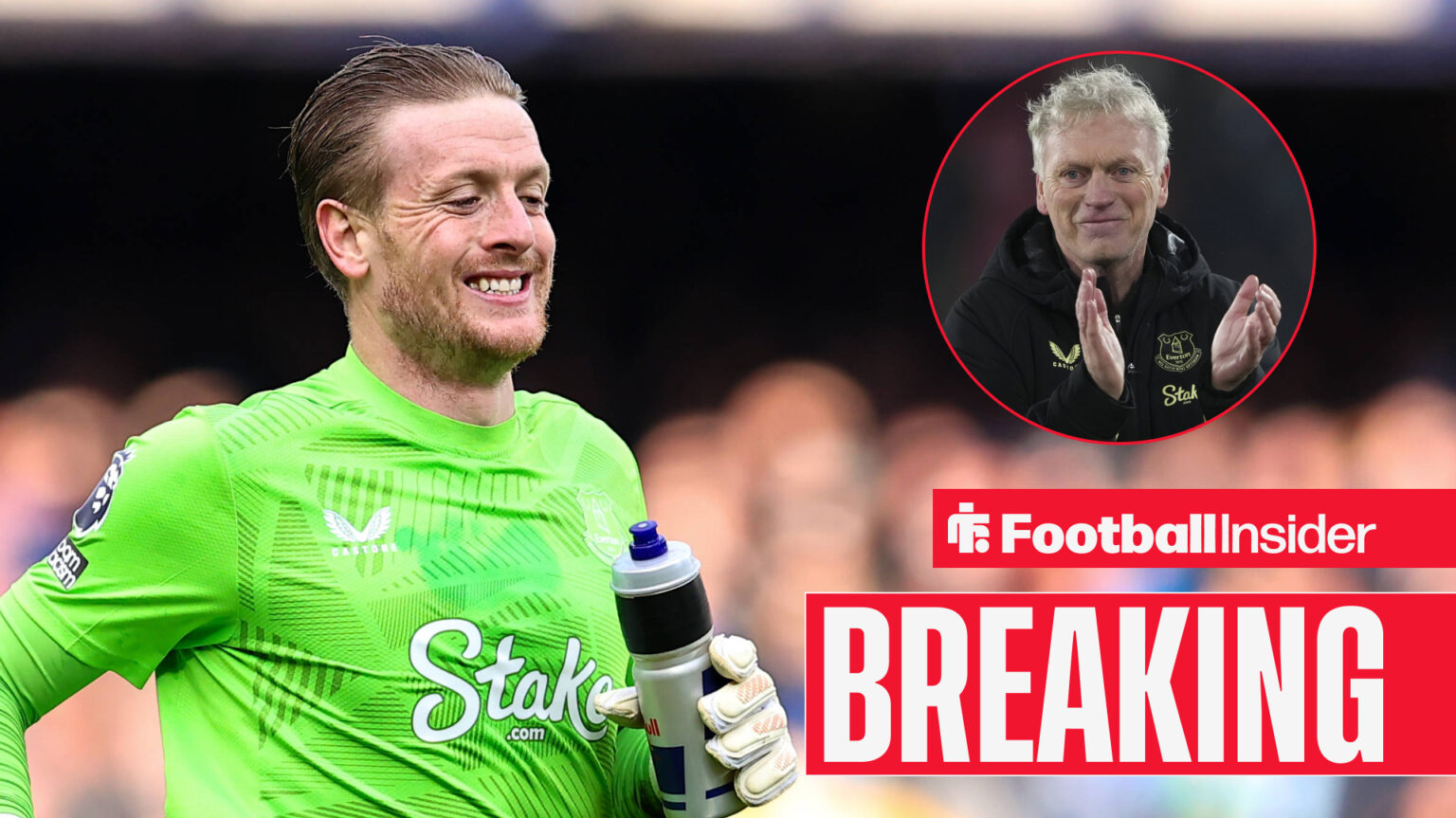 Jordan Pickford reacts to Sunderland announcement at Everton