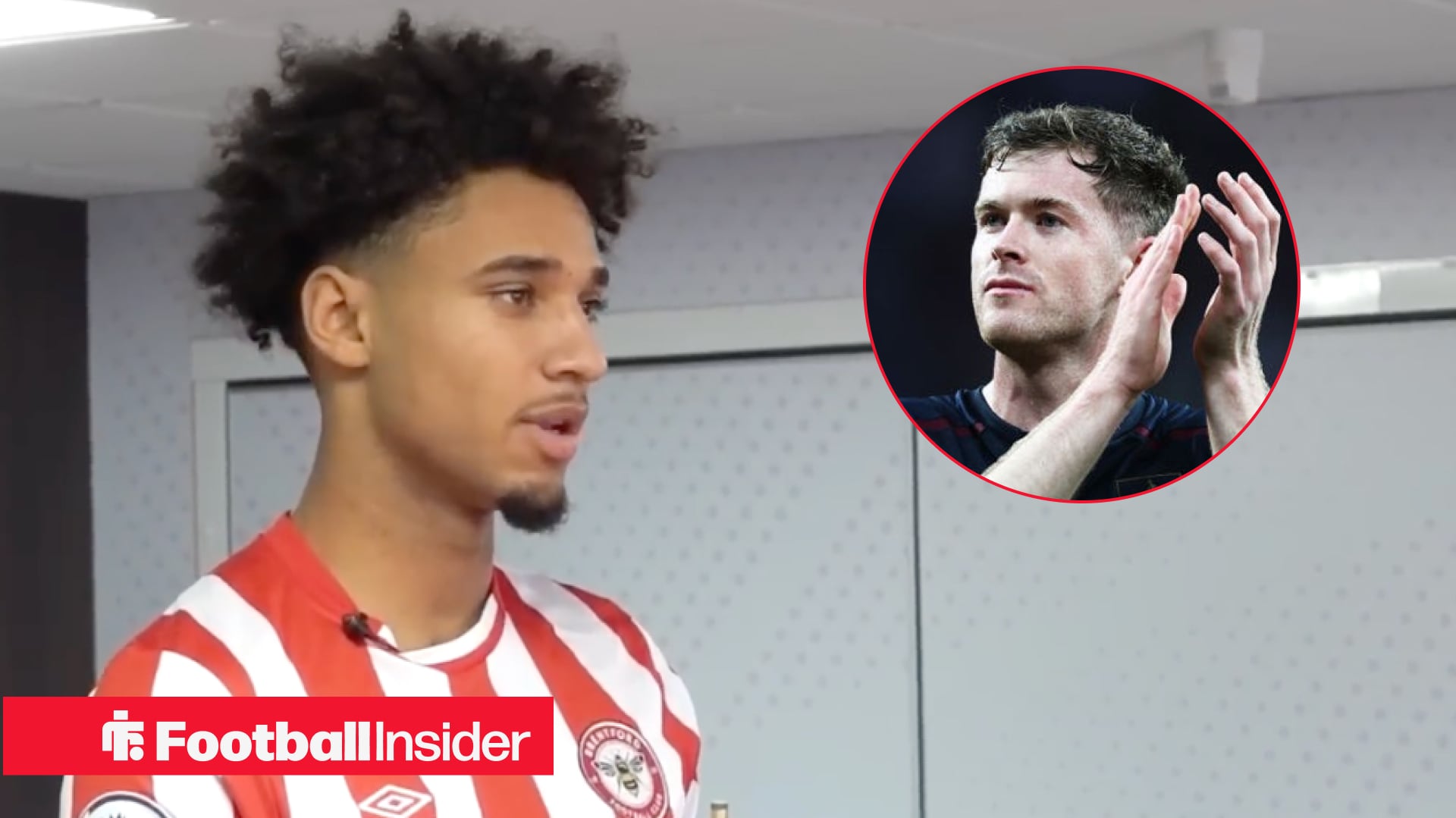 Nathan Collins and Kevin Schade react excitedly to confirmed Brentford news