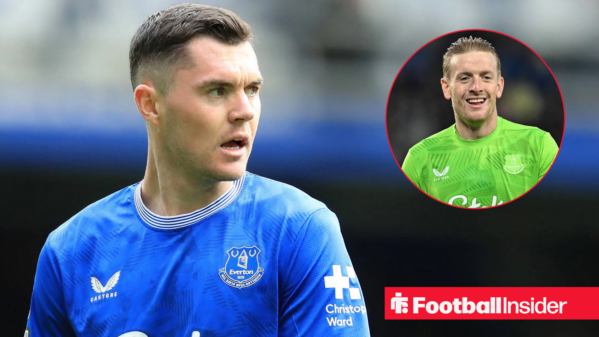 Jordan Pickford reacts to Everton's Michael Keane announcement