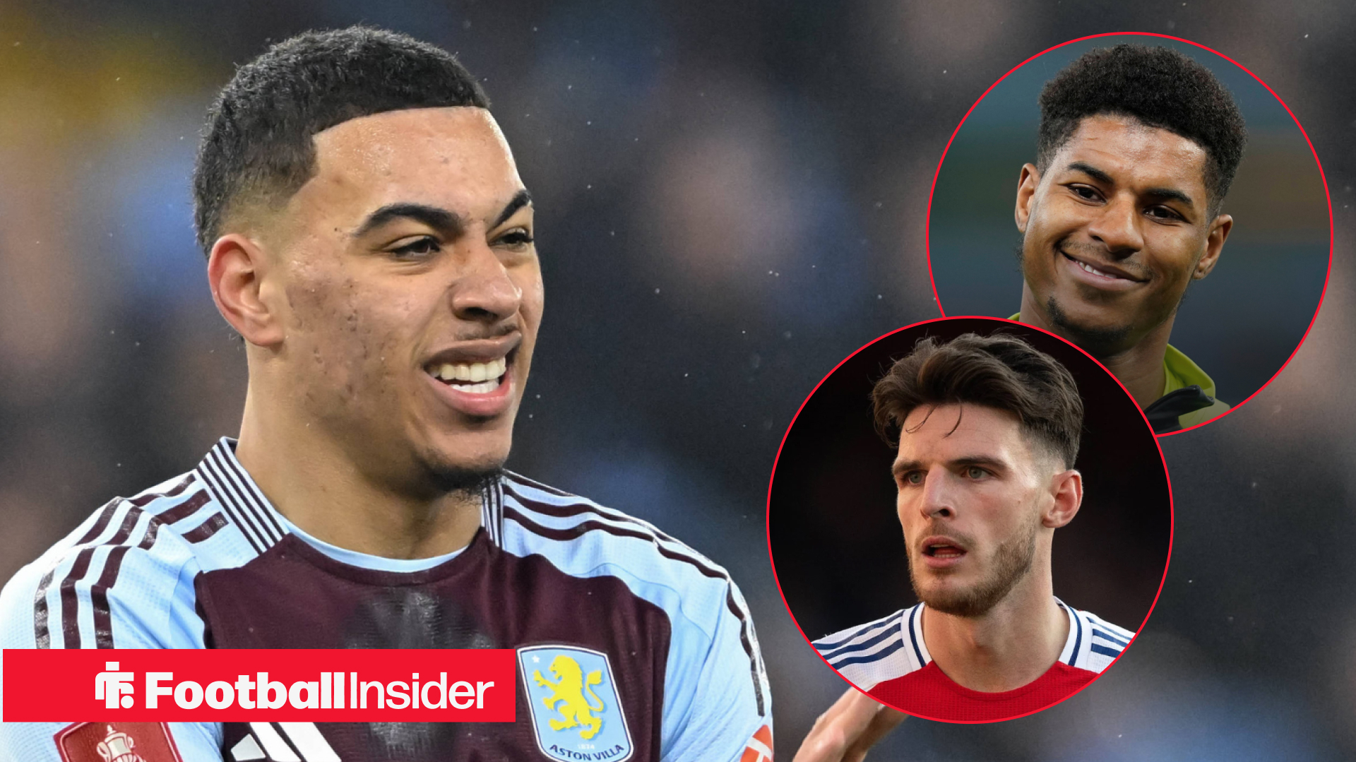 Marcus Rashford and Declan Rice react excitedly to Morgan Rogers' message