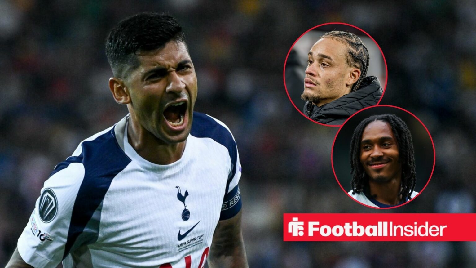 Xavi Simons and Djed Spence react to Cristian Romero's Tottenham training ground message